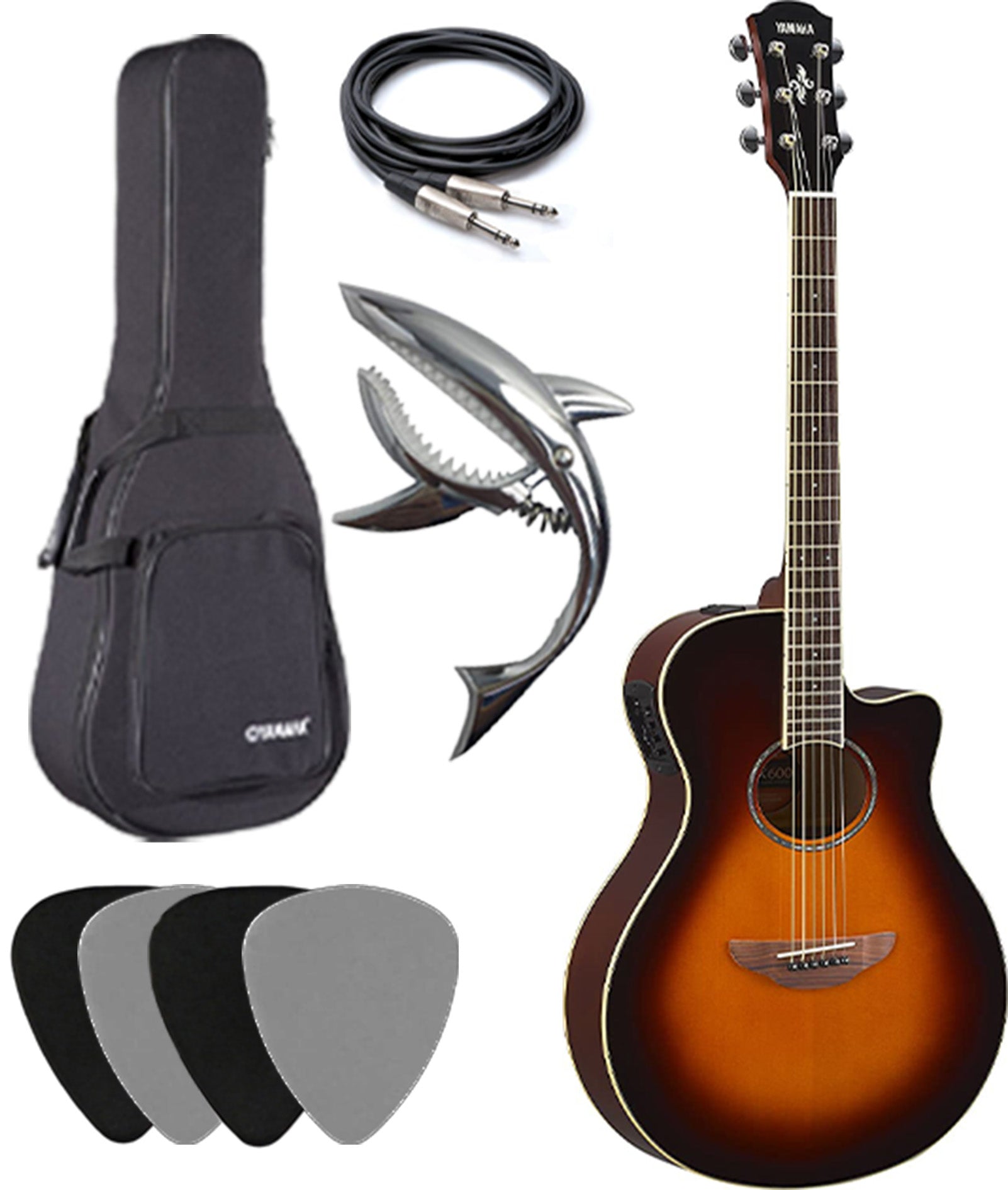 Yamaha APX600 Acoustic - Electric Guitar deluxe package - Sunburst ...